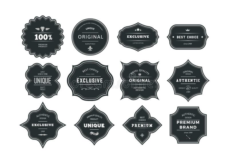 Fancy Labels or Tags with Symmetrical Borders and Vintage Retro Style ...