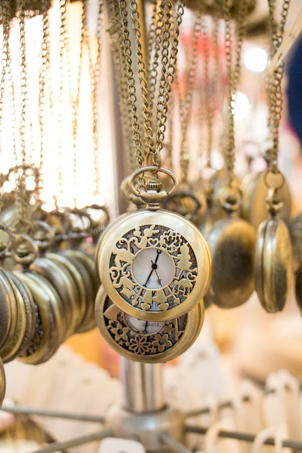Set of Pocket Watches Hanging Stock Photo - Image of wall, pocket ...