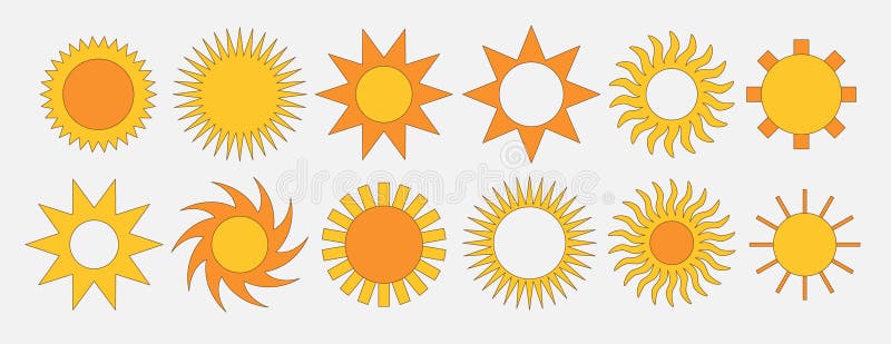 Set of Retro Sun Shape. Geometric Bust Figures in Vintage 70s 60s Style ...