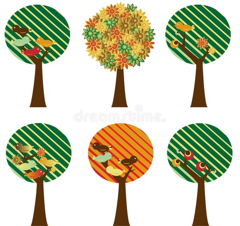 Set of retro trees stock vector. Illustration of color - 9239529