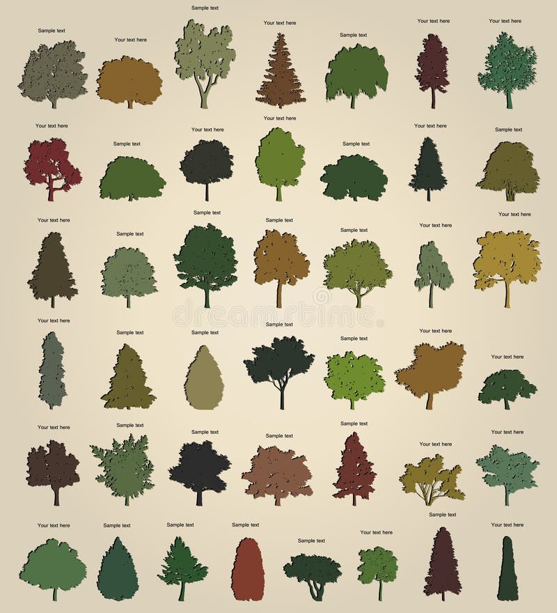 Set of retro trees. Vector stock vector. Illustration of ground - 30937056