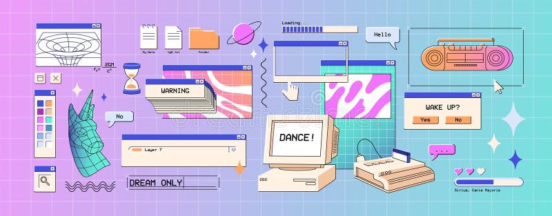 Set of Retro User Interface Design Elements. UI Items of Vaporwave Style Stock Vector ...