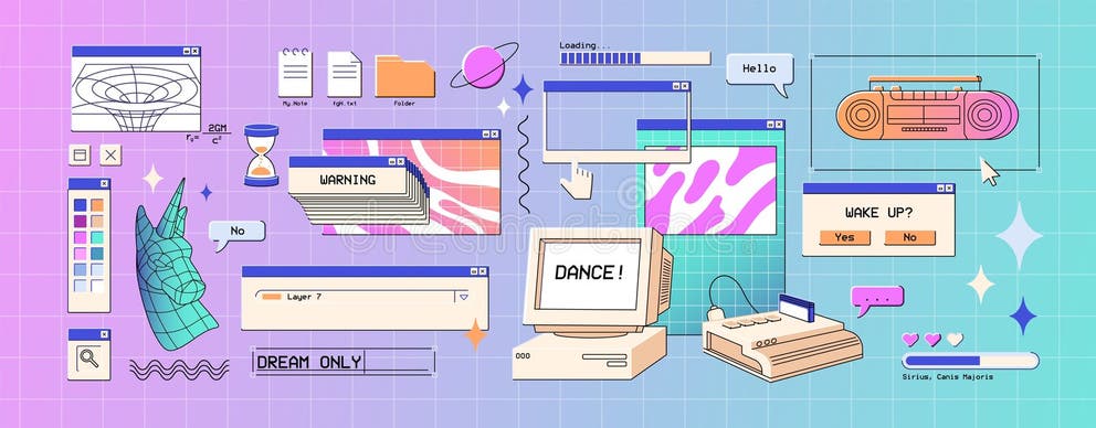 Set of Retro User Interface Design Elements. UI Items of Vaporwave Style Stock Vector ...