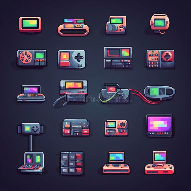 Set of Retro Video Game Console Icons. Vector Illustration in Cartoon ... Set of Retro Video Game Console Icons. Vector Illustration in Cartoon ...