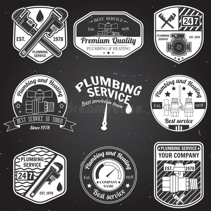 Set Vintage Plumbing, Heating Services Logo, Labels and Badges. Stock ...