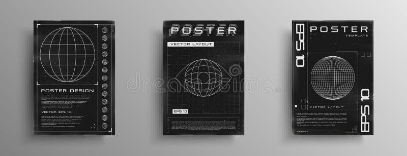 Set of Retrofuturistic Posters with HUD Elements, Broken Laser Grid ...