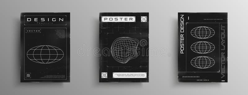 Set of Retrofuturistic Posters with HUD Elements, Laser Grid, and ...