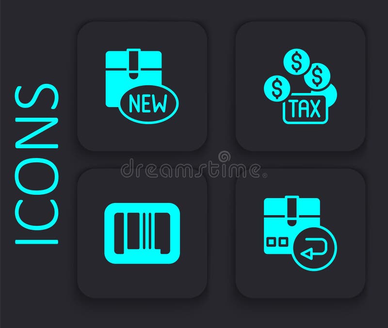 Set Return Cardboard Box, New Collection, Tax Payment and Barcode Icon ...