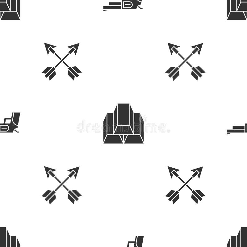 Set Revolver Gun, Gold Bars and Crossed Arrows on Seamless Pattern ...