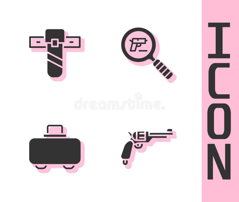 Set Revolver Gun, Knife Holster, Weapon Case and Pistol or Search Icon ... Set Revolver Gun, Knife Holster, Weapon Case and Pistol or Search Icon ...