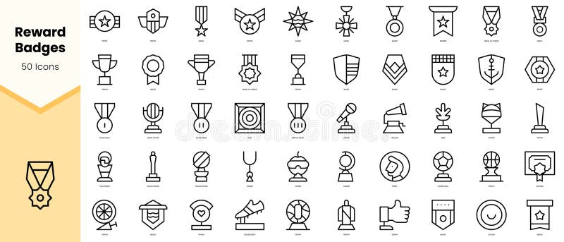 Set of Reward Badges Icons. Simple Line Art Style Icons Pack Stock ...