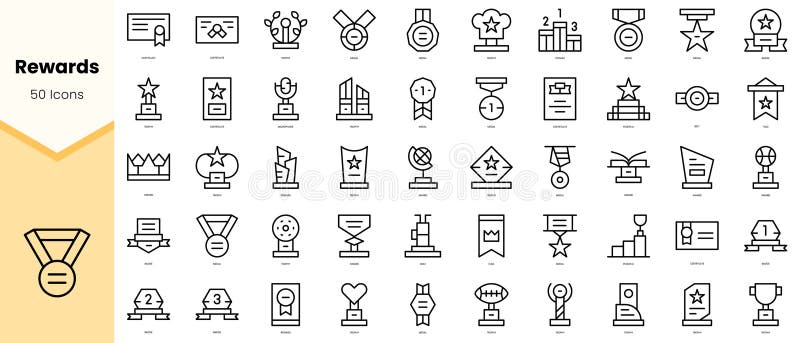 Set of Rewards Icons. Simple Line Art Style Icons Pack Stock Vector ...