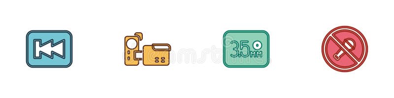 Set Rewind Button, Cinema Camera, Audio Jack and Mute Microphone Icon ...