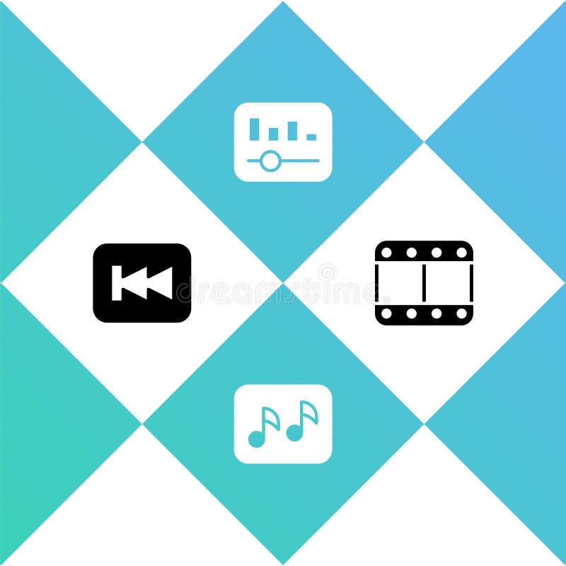 Set Rewind Button, Music Note, Tone, Equalizer and Play Video Icon ...