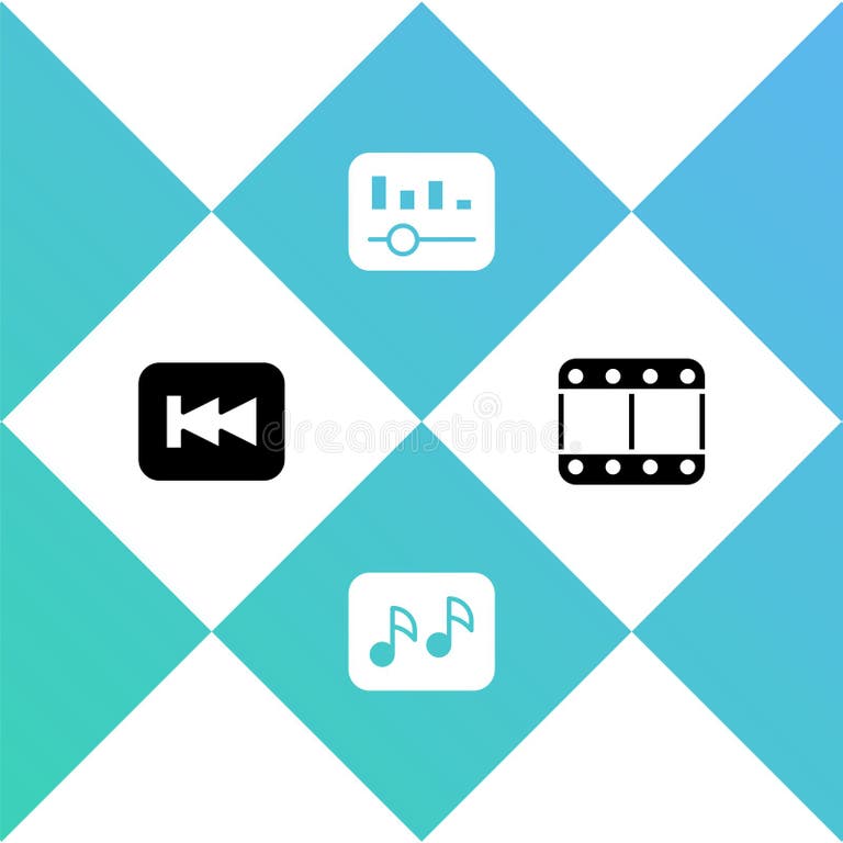 Set Rewind Button, Music Note, Tone, Equalizer and Play Video Icon ...