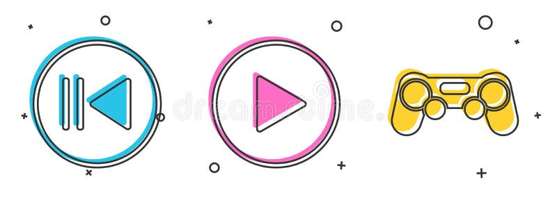 Set Rewind, Play in Circle and Gamepad Icon. Vector Stock Vector ...