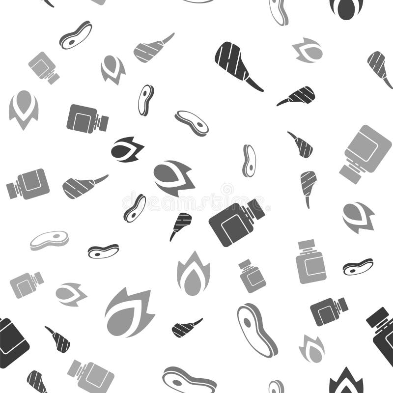 Set Rib Eye Steak, Steak Meat, Sauce Bottle and Fire Flame on Seamless ...