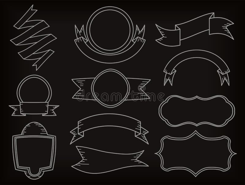 Set of Ribbon Banner in Chalkboard Stock Vector - Illustration of blank ...