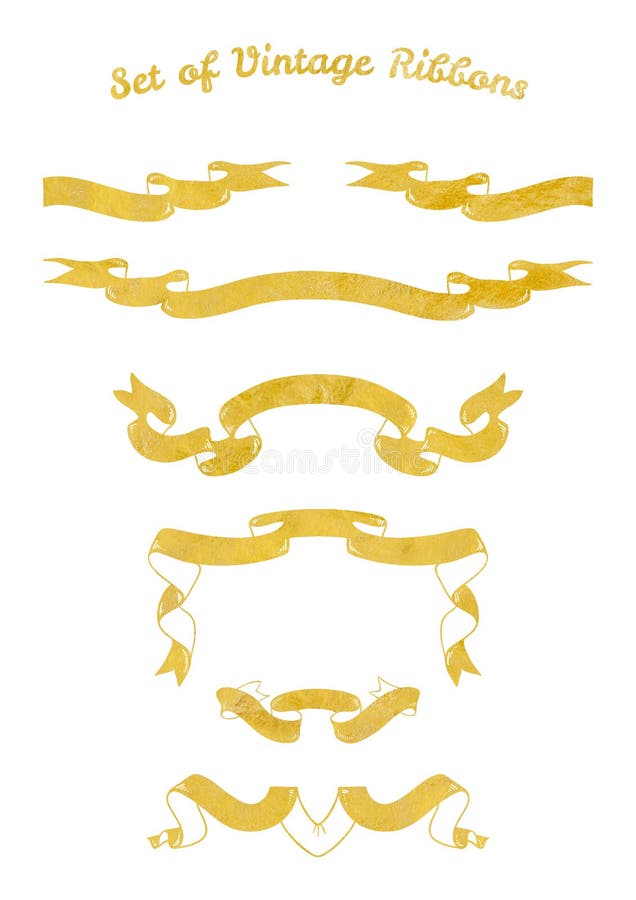 Set of Ribbons for Cards and Invitations with the Gold Foil Texture ...
