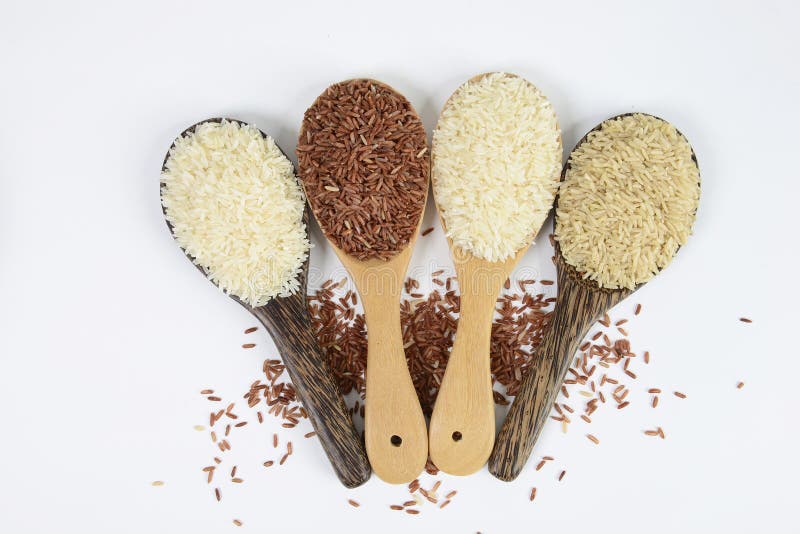 Set of Rice Collection on Ladle Isolated on White Background Stock ...