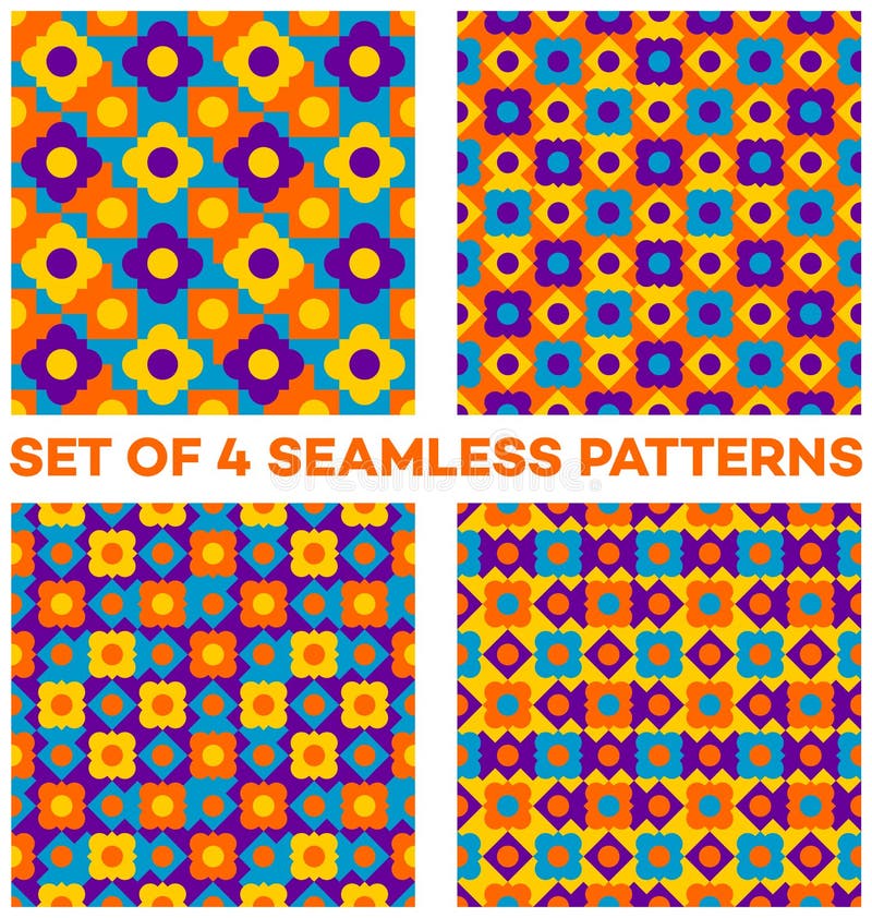 Set of 4 Rich Seamless Patterns with Different Geometric Elements of ...