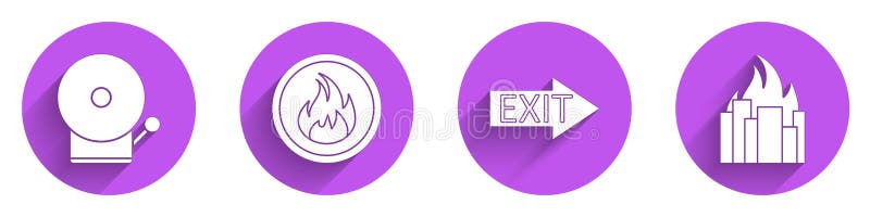 Set Ringing Alarm Bell, Fire Flame, Fire Exit and Fire in Burning ...