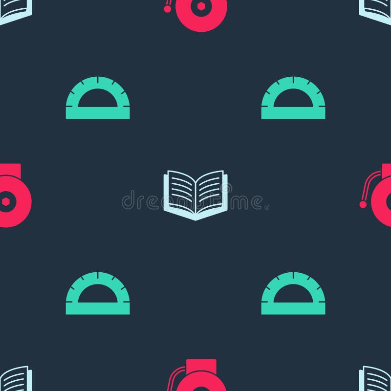 Set Ringing Alarm Bell, Open Book and Protractor Grid on Seamless ... Set Ringing Alarm Bell, Open Book and Protractor Grid on Seamless ...