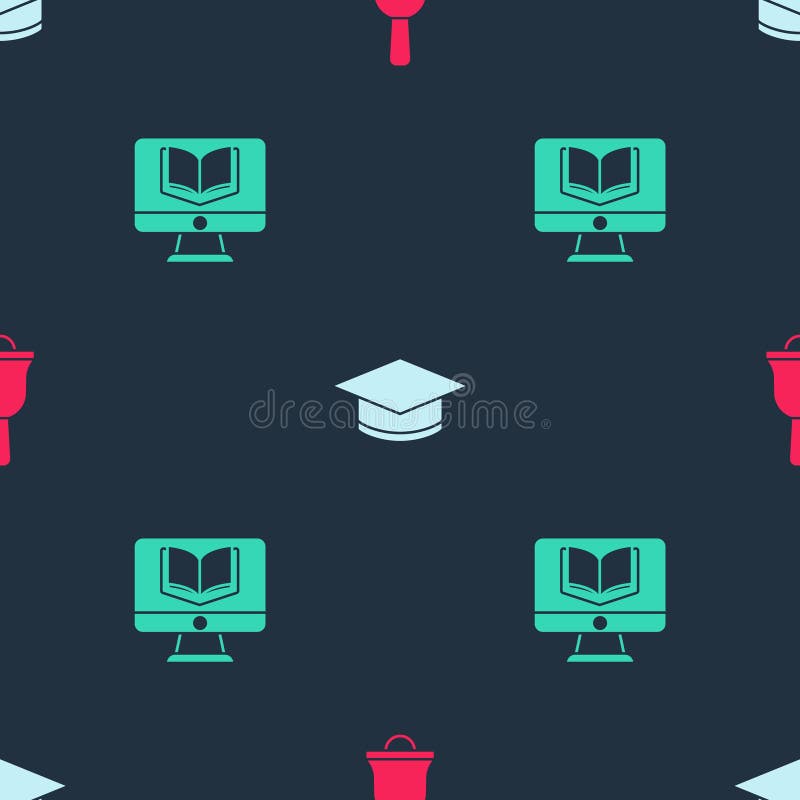 Set Ringing Bell, Graduation Cap and Online Class on Seamless Pattern ...