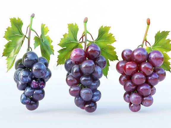 Set of Ripe Grapes with Leaves in High Resolution Stock Illustration ...