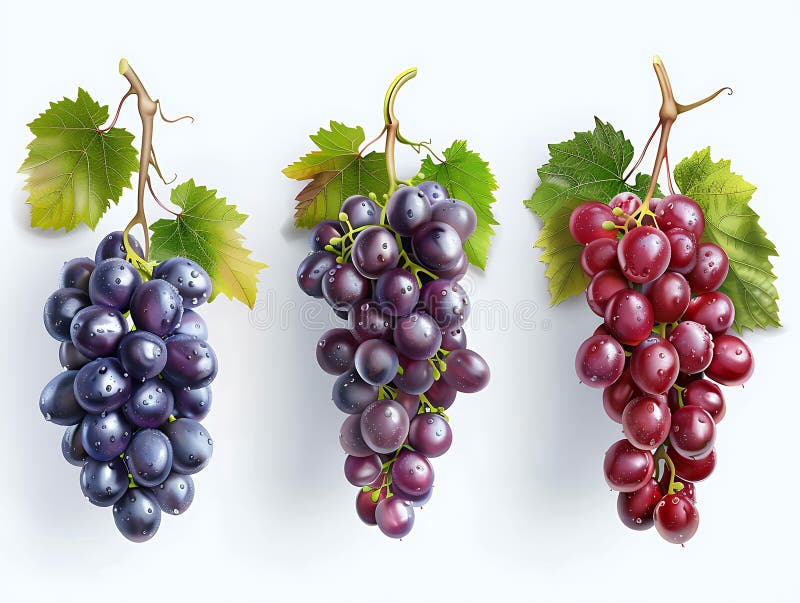 Set of Ripe Grapes with Leaves in High Resolution Stock Illustration ...