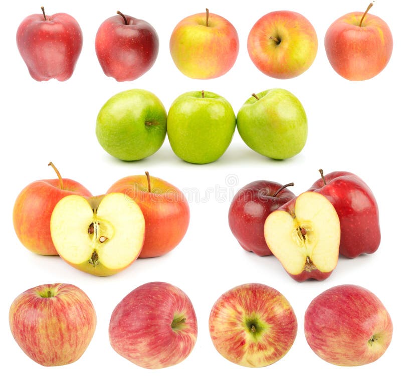 Set of Ripe Green and Red Apples from Different Angles Isolated on ...