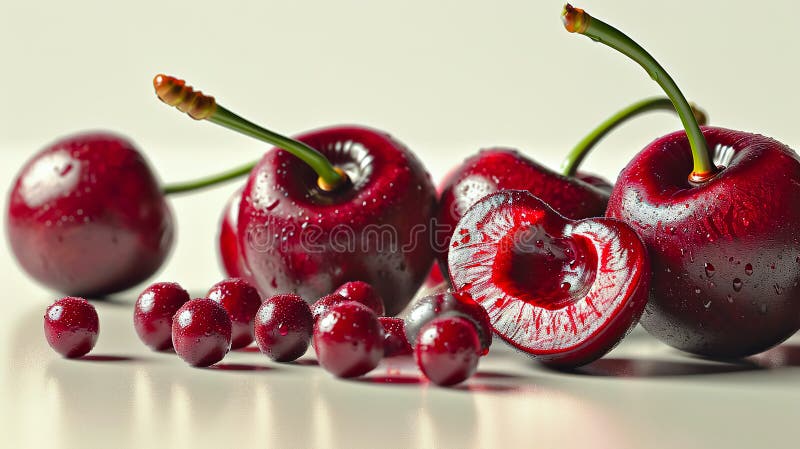 Set of Ripe Whole and Sliced Cherry Isolated on White Background Stock ...