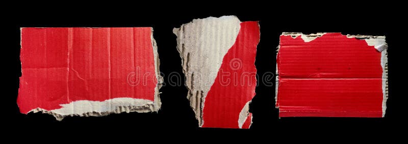 Set of Ripped Red Cardboard Pieces Isolated on Black Background Stock ...