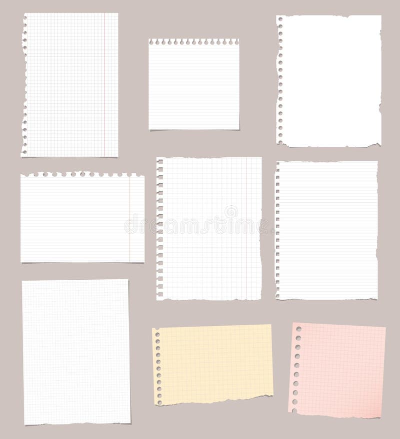 Set Ripped White Ruled Math Notebook Paper Stuck Background Stock ...