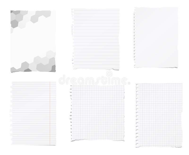 Set of Ripped White, Ruled, Math Notebook Paper are Stuck on Background ...