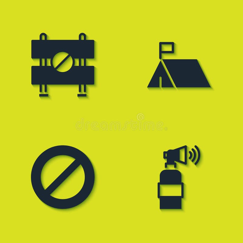 Set Road Barrier, Air Horn, Ban And Protest Camp Icon. Vector Stock ...