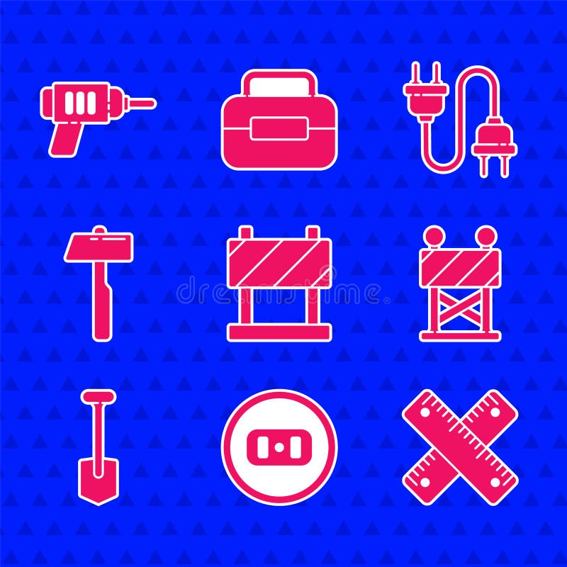 Set Road Barrier, Electrical Outlet, Crossed Ruler, Shovel, Hammer ...