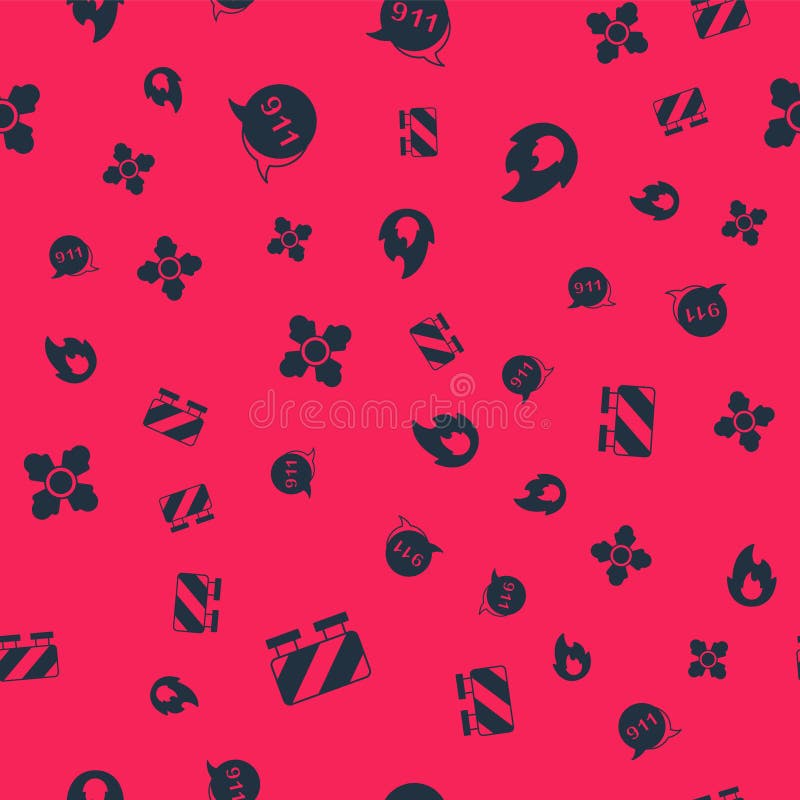 Set Road Barrier, Emergency Call 911, Firefighter and Flame on Seamless ...