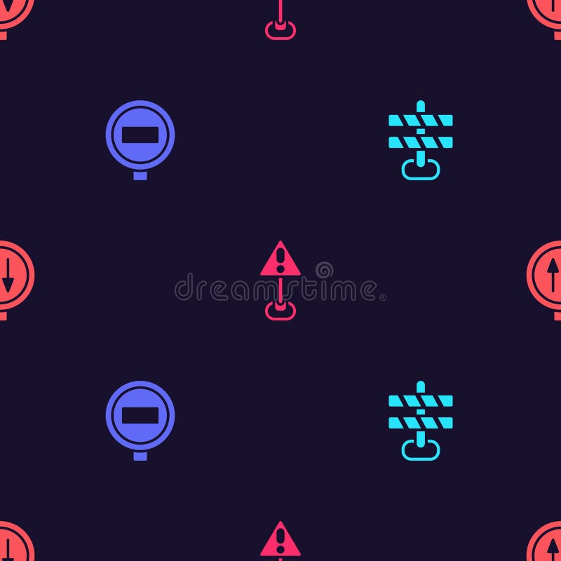 Set Road Barrier, Stop Sign, Exclamation Mark in Triangle and Warning ...