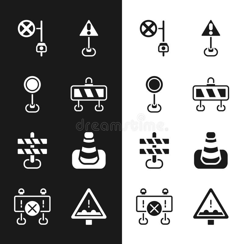 Set Road Barrier, Traffic Sign, Stop with Camera, Exclamation Mark in ...