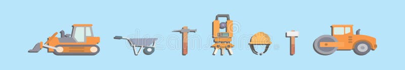 Set of Road Construction Cartoon Icon Design Template with Various ...