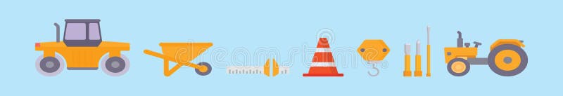 Set of Road Construction Cartoon Icon Design Template with Various ...