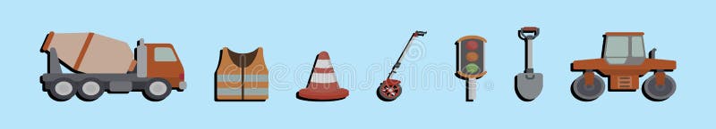 Set of Road Construction Cartoon Icon Design Template with Various ...