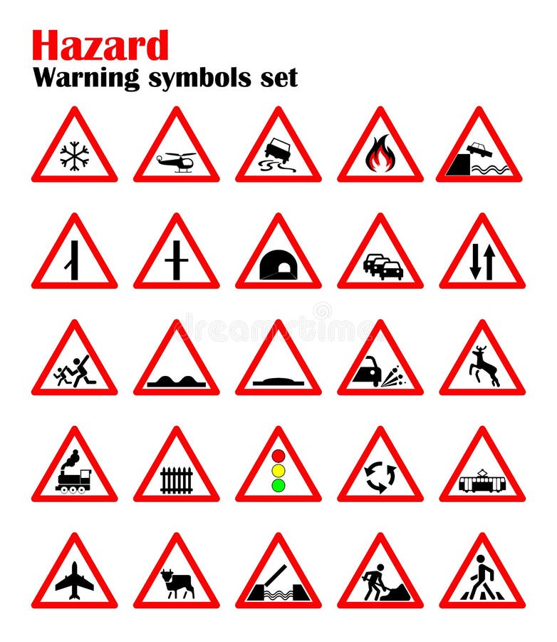 Set Road Hazard Warning Signs, Road Signs Warn about the Situation of ... Set Road Hazard Warning Signs, Road Signs Warn about the Situation of ...