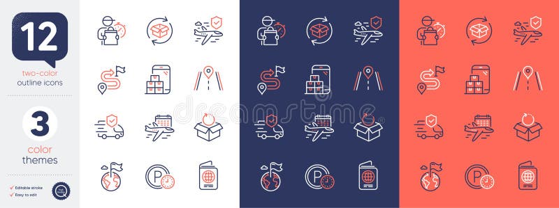 Set of Road, Mobile Inventory and Return Parcel Line Icons. for Design ...