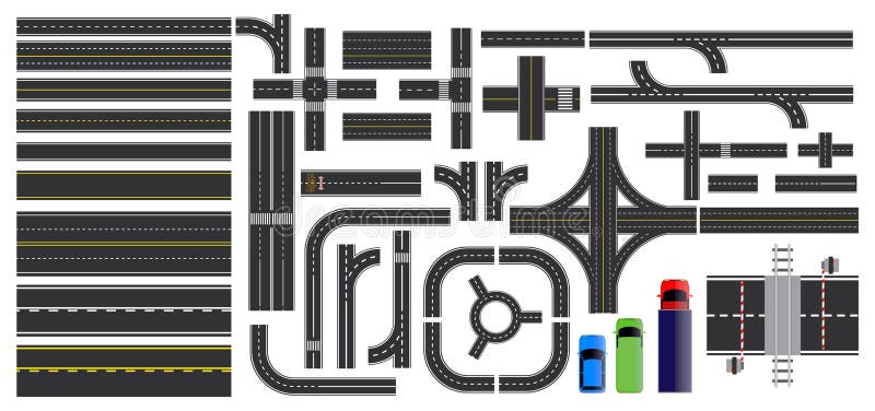 Set of Road Parts with Dashed Line, Roadside Marking, Intersections ...