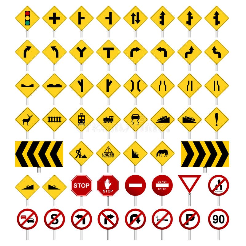 Set of Road Signs and Traffic Signs Stock Vector - Illustration of ...
