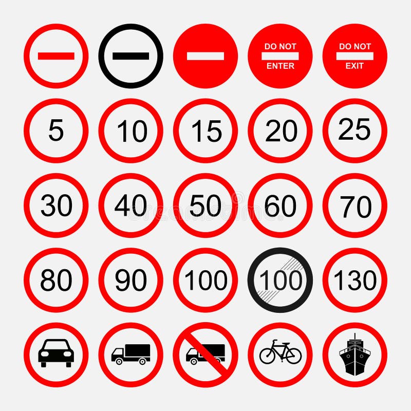Set of Road Signs, Warning or Prohibiting Stock Vector - Illustration ...