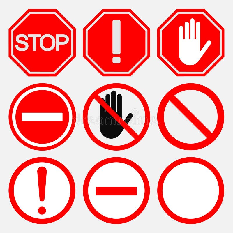 Set of Road Stop Signs, Safety on the Road, Notifying and Prohib Stock ...