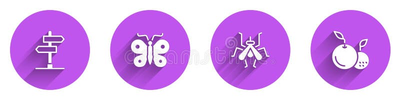 Set Road Traffic Sign, Butterfly, Mosquito and Fruit Icon with Long ...